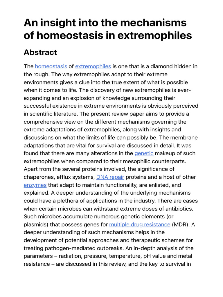 An Insight Into The Mechanisms of Homeostasis in Extremophiles ...