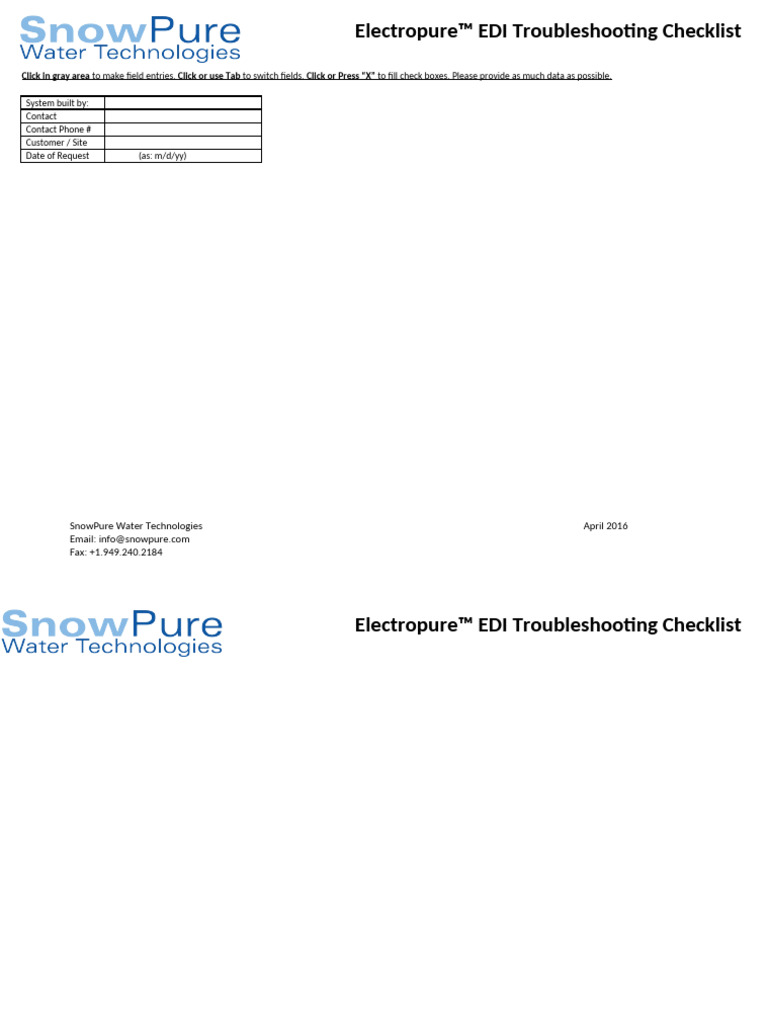 SnowPure EDI Troubleshooting Checklist Graphical 2 | PDF | Analytical ...
