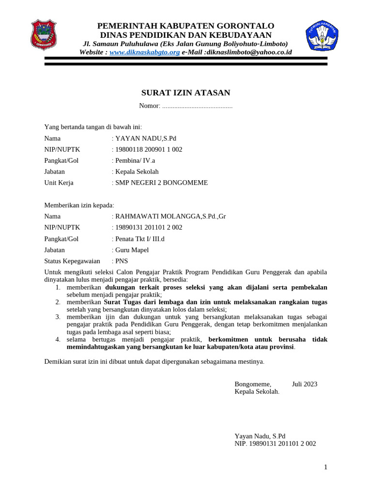 SURAT Izin Atasan CPP 9 | PDF