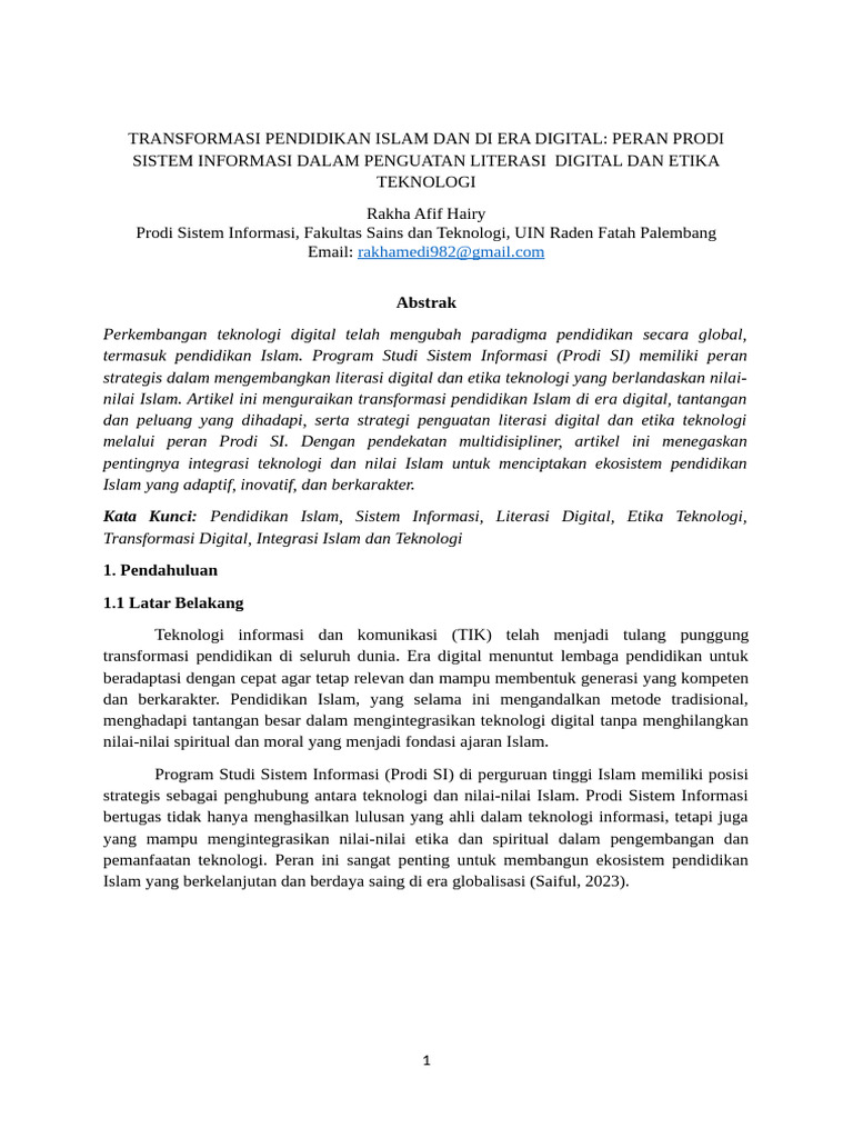 Transformasi Pendidikan Islam Di Era Digital | PDF