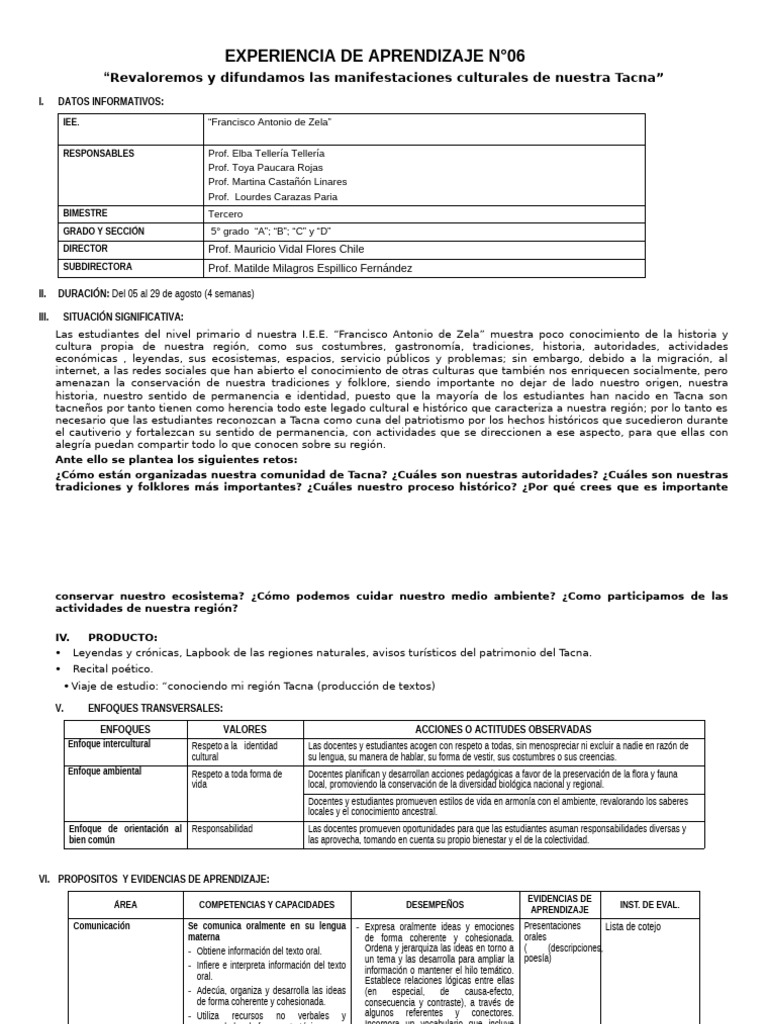 EXPERIENCIA DE APRENDIZAJE N° 6 - AGOSTO (1) | PDF | Aprendizaje | Decimal