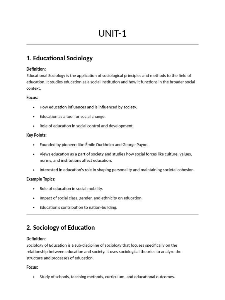 Unit-1 Sociological Foundations of Education | PDF | Sociology ...