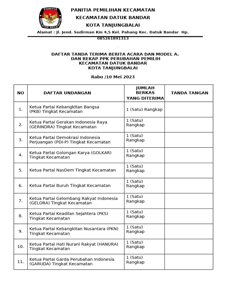 Daftar Tanda Terima | PDF