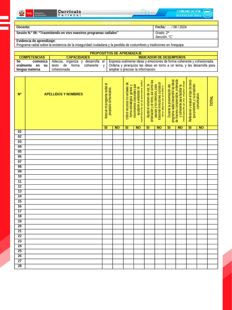 SA8-Instrumento Evaluación-2° | PDF | Aprendizaje | Comunicación humana