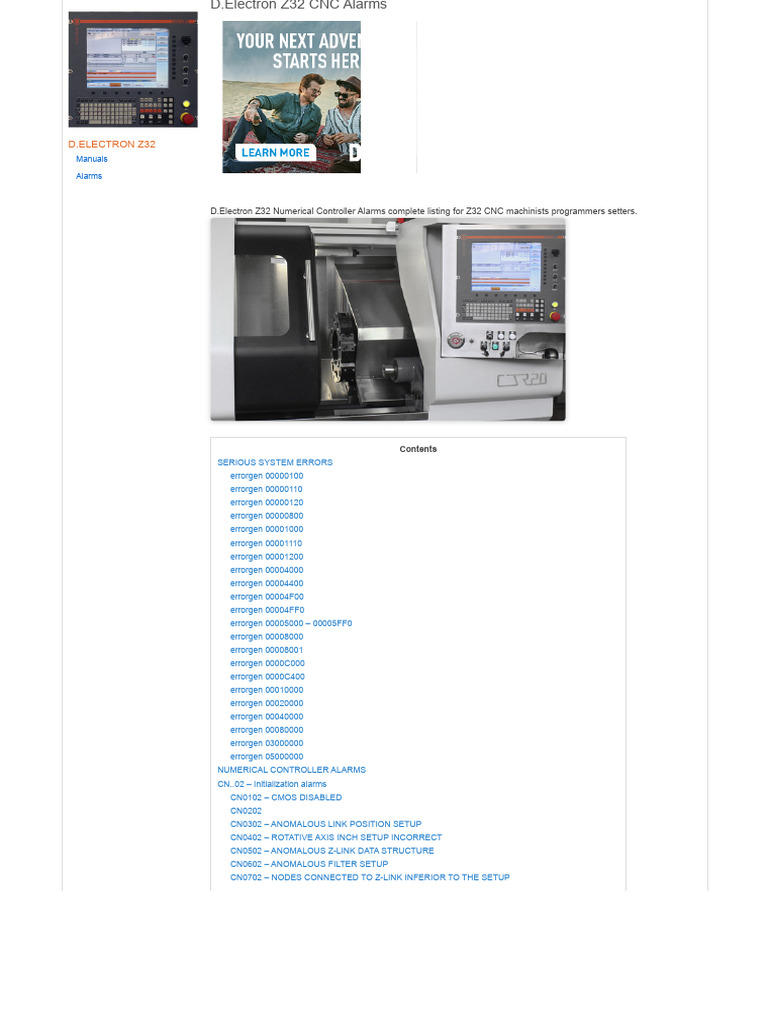 D.Electron Z32 CNC Alarms | PDF | Computing | Computer Science