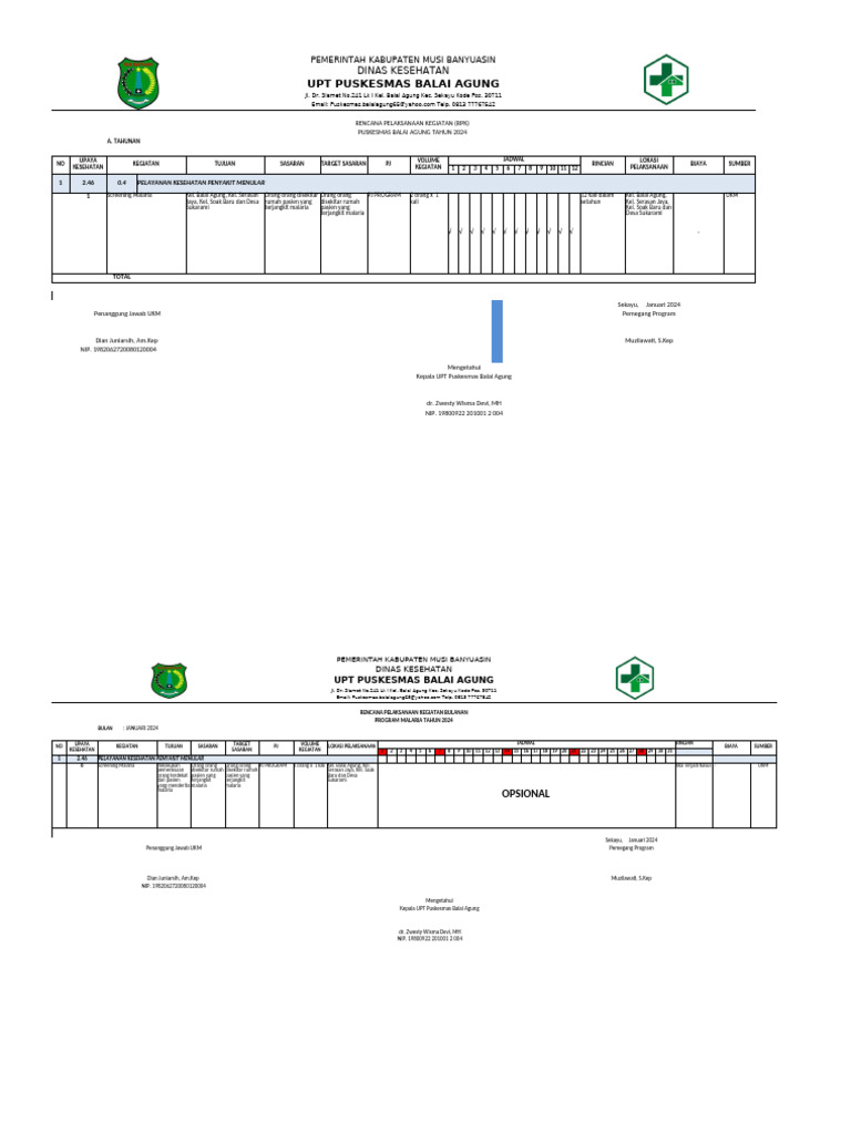 RPK Bulanan Dan Tahunan Malaria 1 2024 | PDF