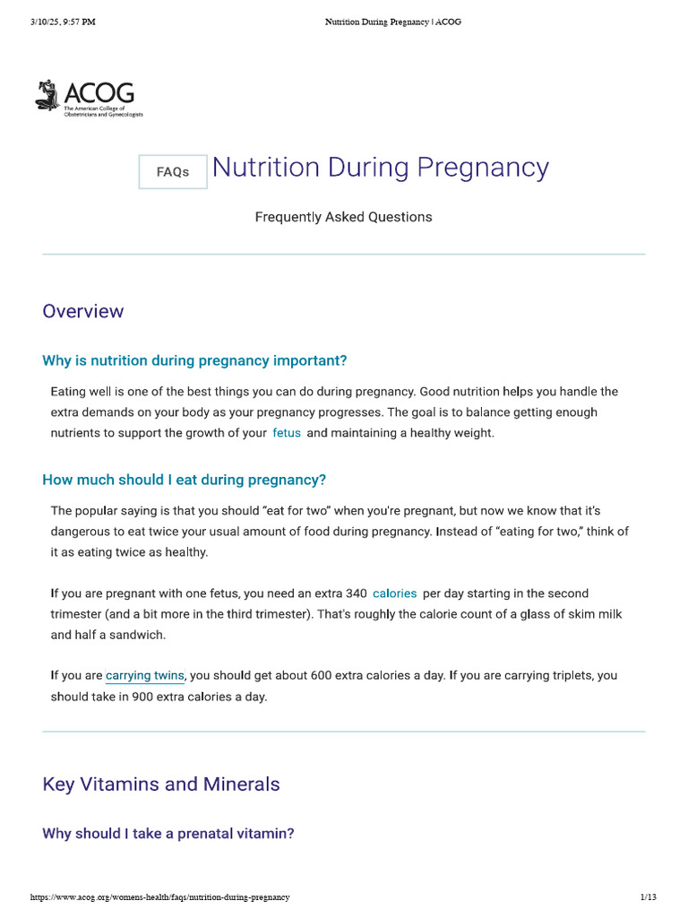 ACOG Guidelines on Pregnancy Nutrition | PDF