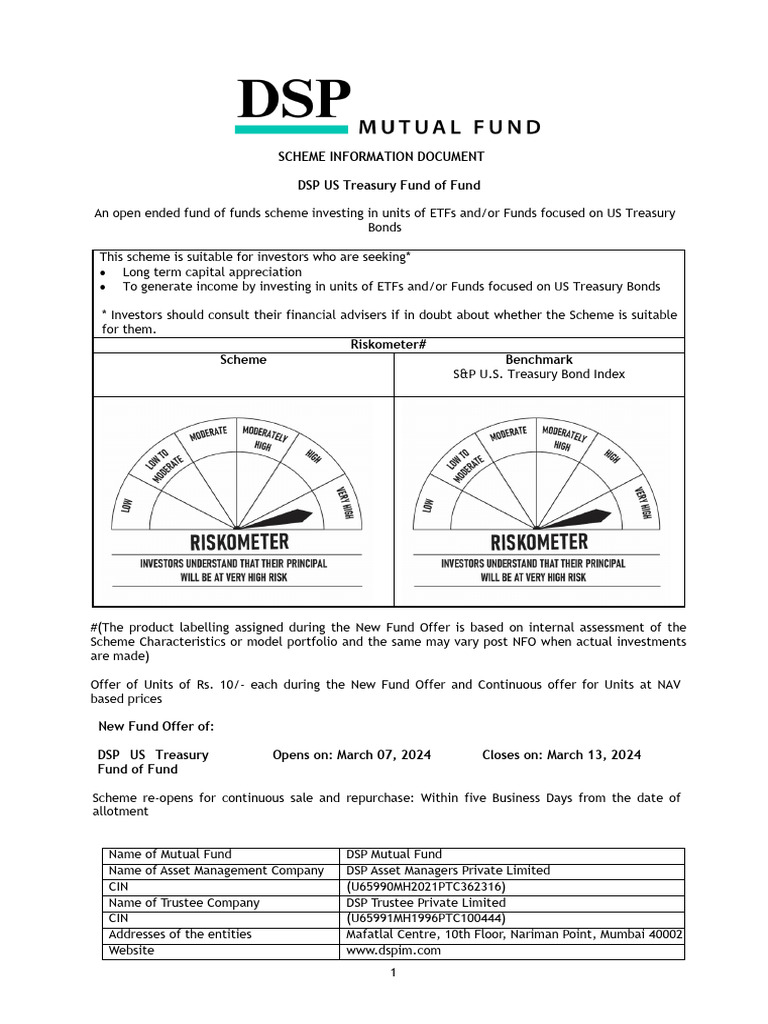 Sid of Dsp Us Treasury Fund of Fund | PDF | Derivative (Finance ...