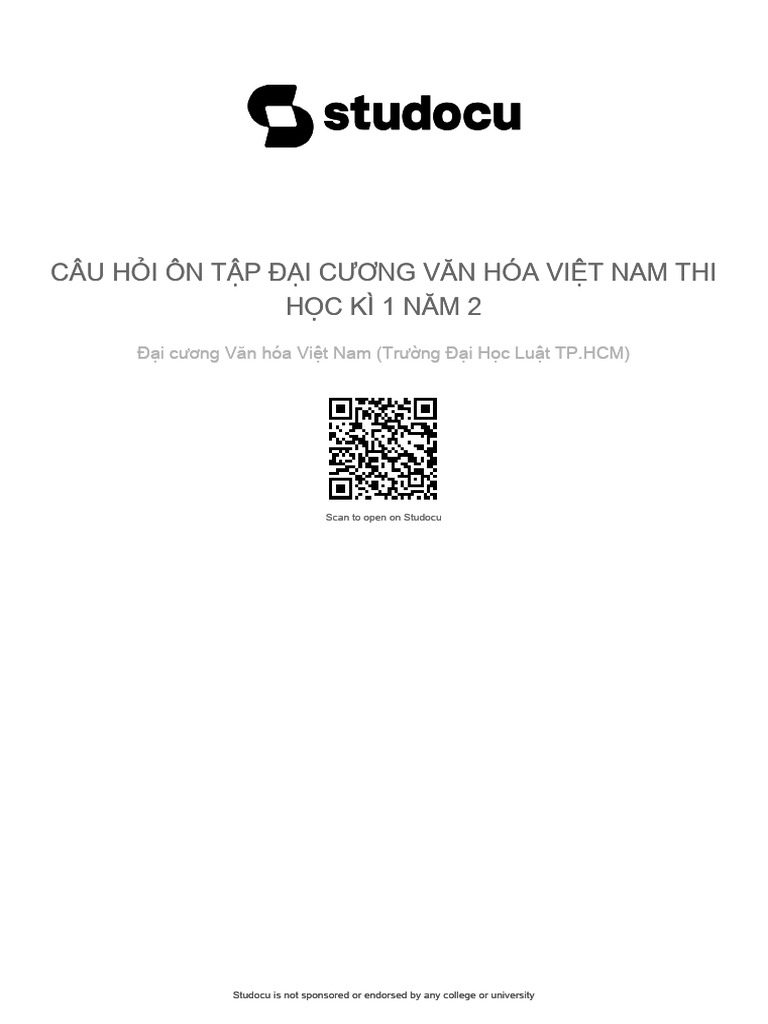Cau Hoi On Tap Dai Cuong Van Hoa Viet Nam Thi Hoc Ki 1 Nam 2 2 | PDF