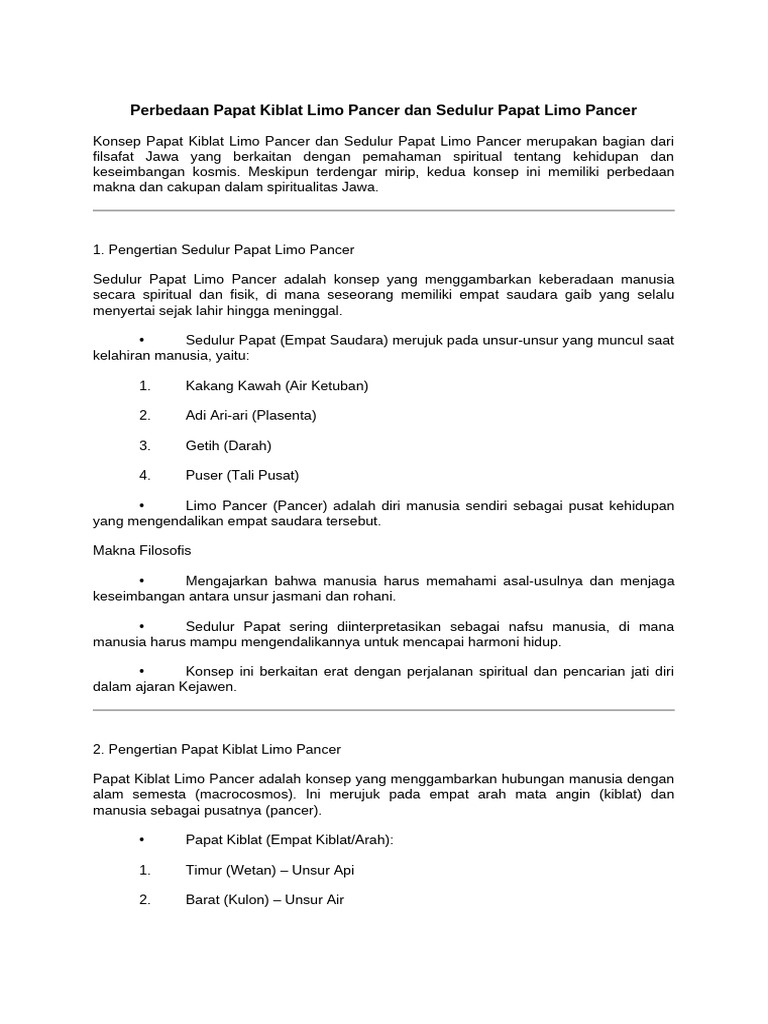 Perbedaan Papat Kiblat dan Sedulur Papat | PDF