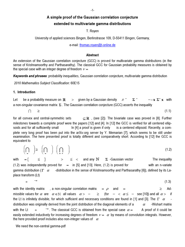 Proof of GCC for Multivariate Gamma Distributions | PDF | Matrix ...