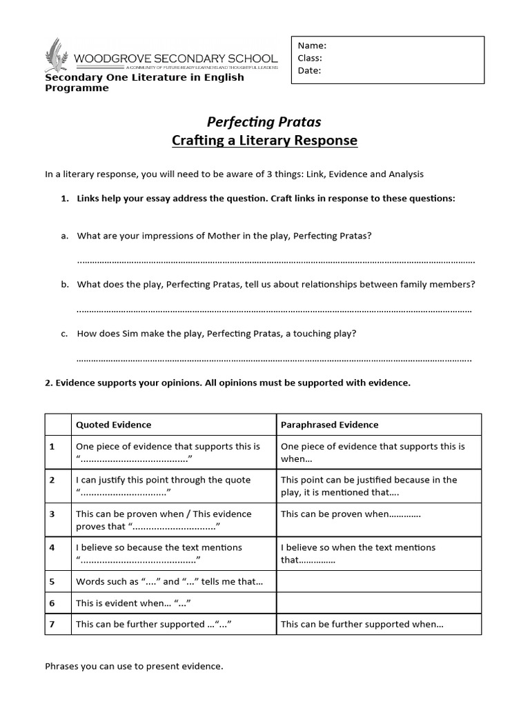 (SC) Constructing A Literary Response - Perfecting Pratas | PDF