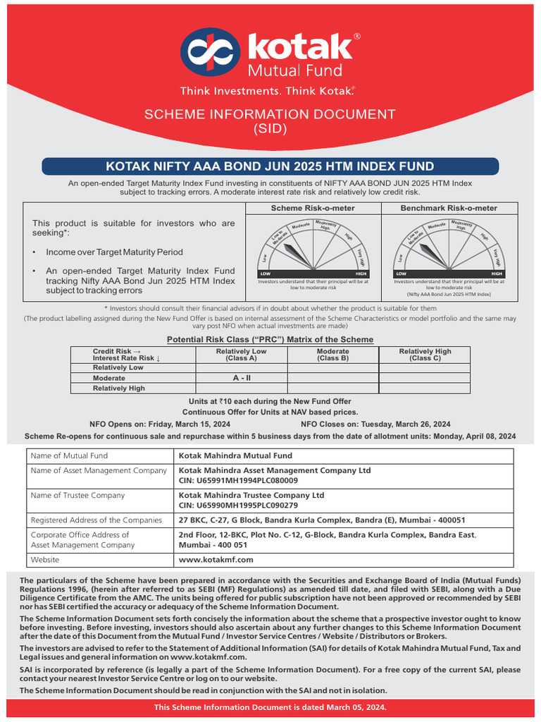 Scheme Information Document (SID) : Kotak Nifty Aaa Bond Jun 2025 HTM ...