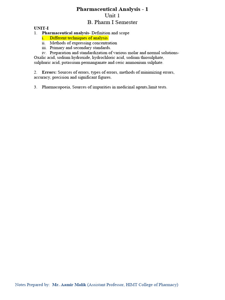 Different Techniques of Pharmaceutical Analysis | PDF | Analytical Chemistry | Chemistry