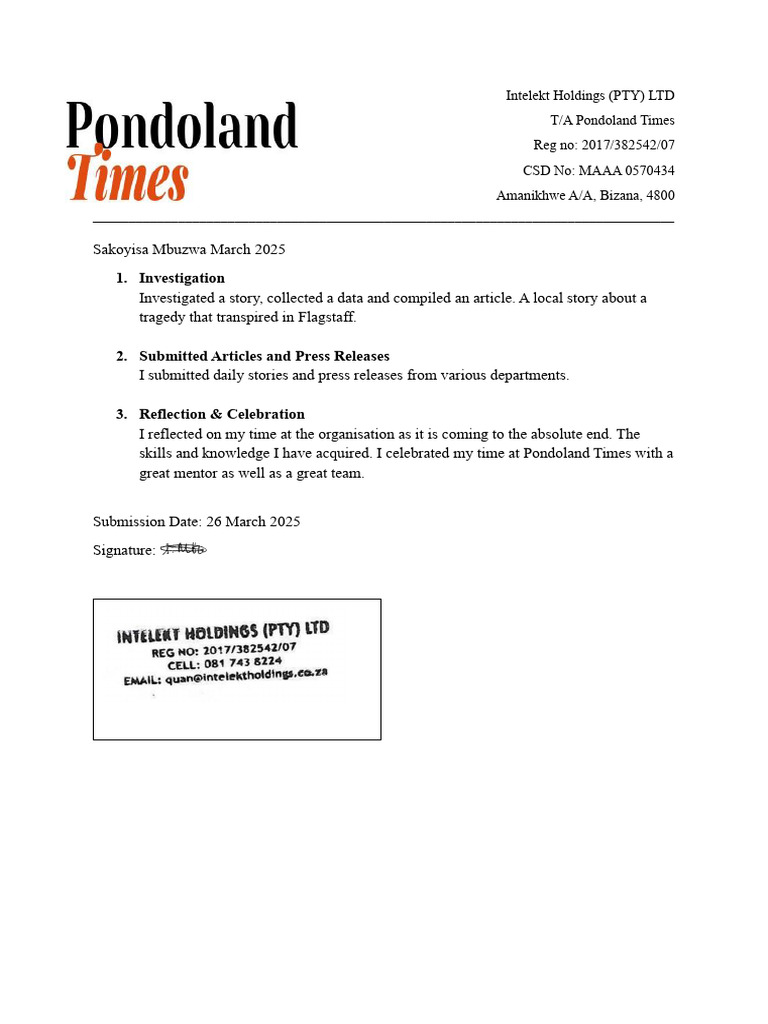 Pondoland Times Article Submission Report | PDF