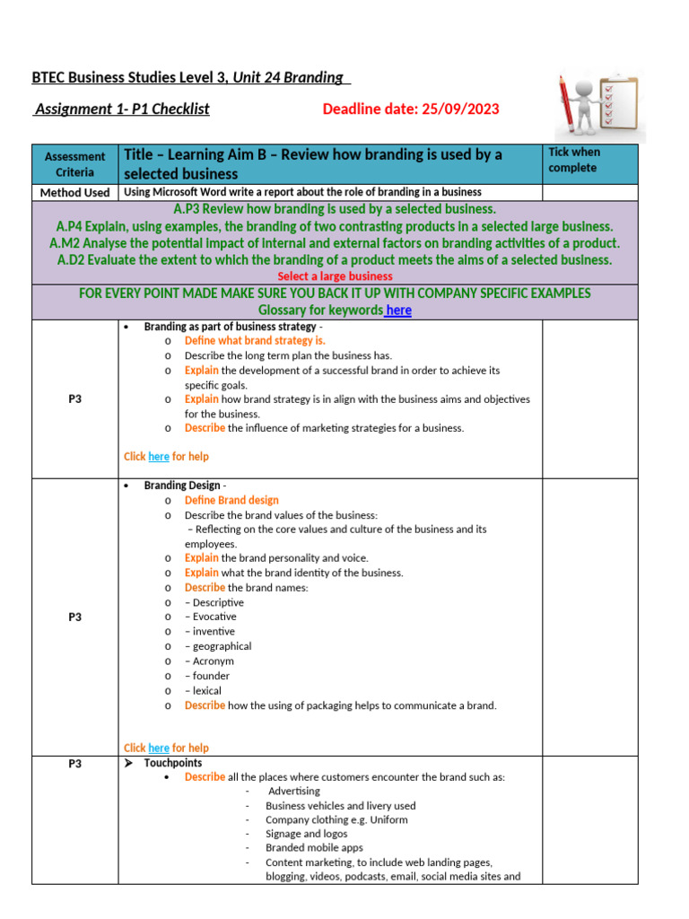 Unit 24 Branding - Learning Aim B Checklist | PDF | Brand | Human ...