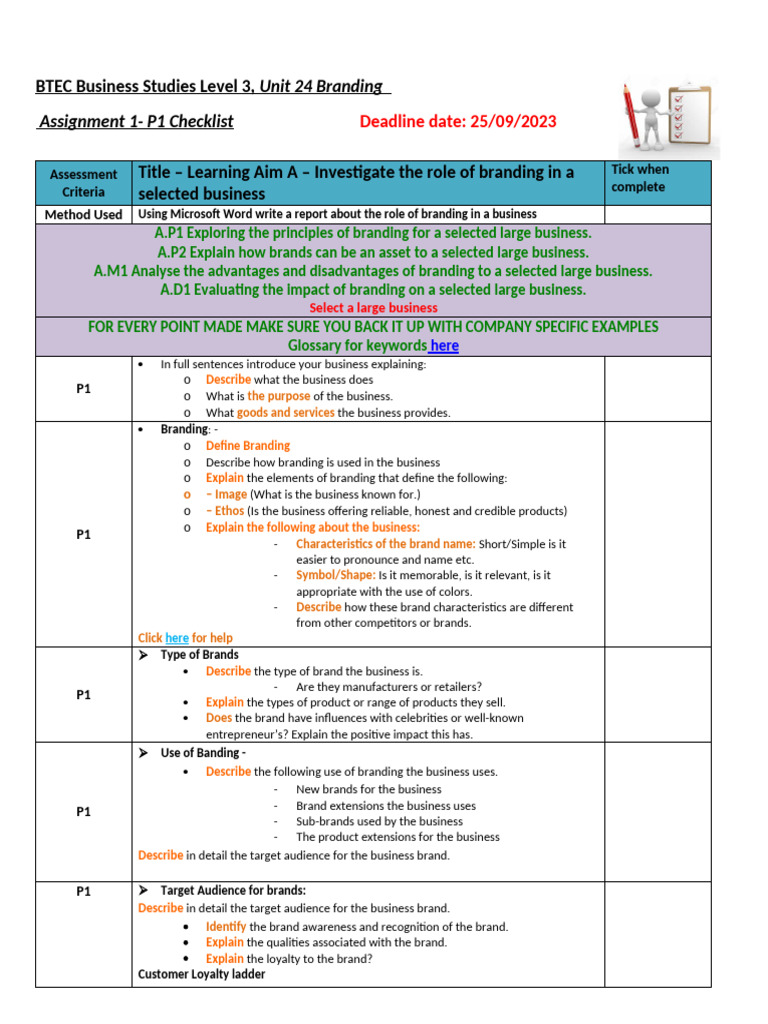 Unit 24 Branding - Learning Aim A Checklist | PDF | Brand ...