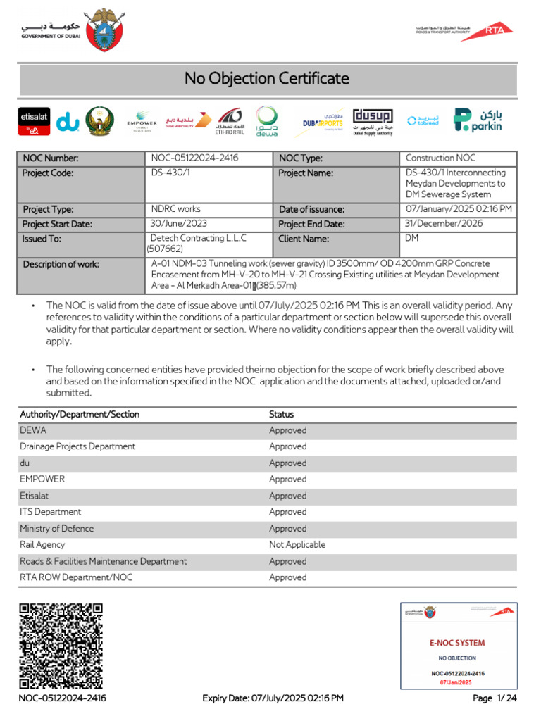 Construction NOC for Meydan Sewer Project | PDF | Earned Income Tax ...