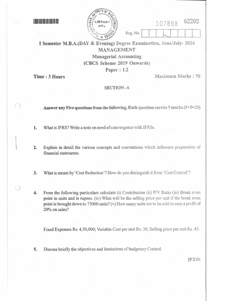 1st Sem Managerial Accounting June July 2024 Qp 1.2 | PDF