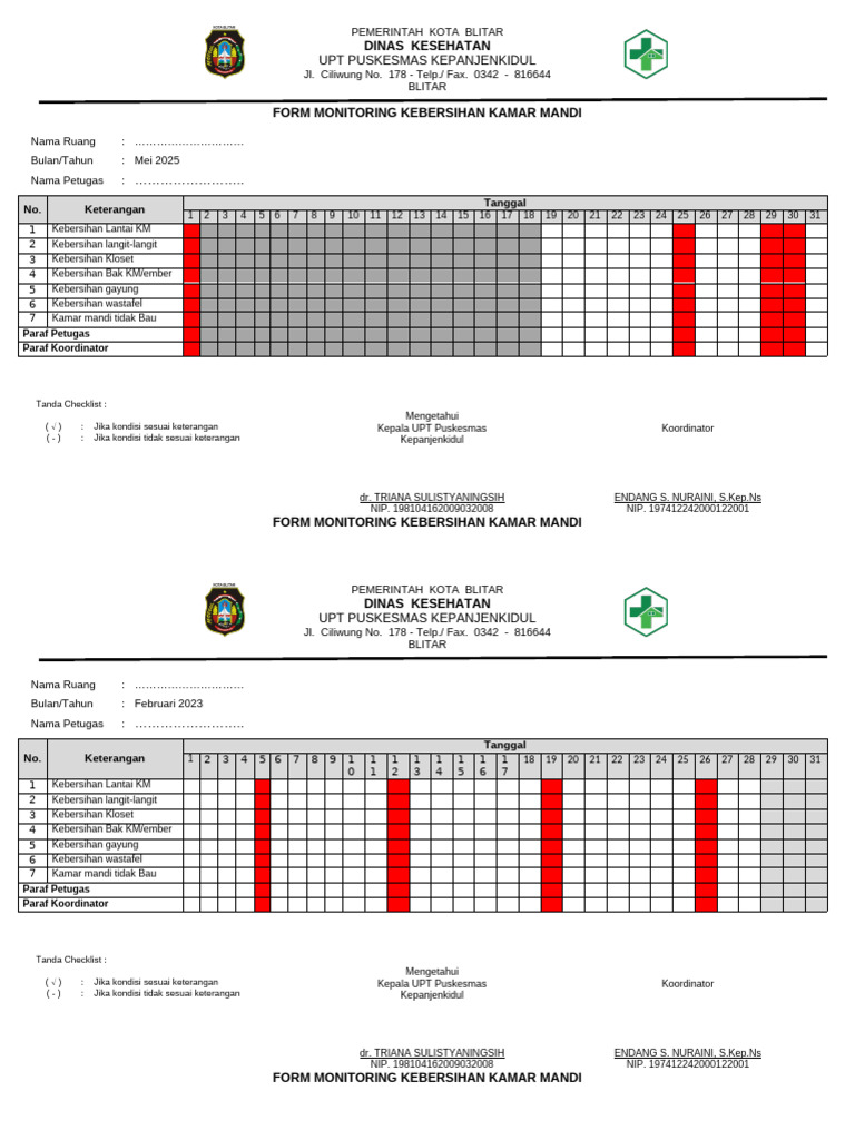 Checklist Kebersihan Kamar Mandi | PDF