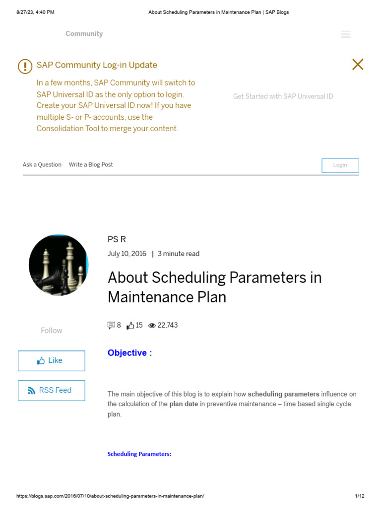 About Scheduling Parameters in Maintenance Plan - SAP Blogs | PDF | Computing