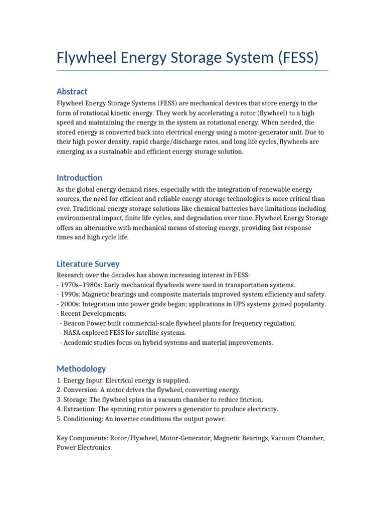 Flywheel Energy Storage Report | PDF | Energy Storage | Sustainable ...