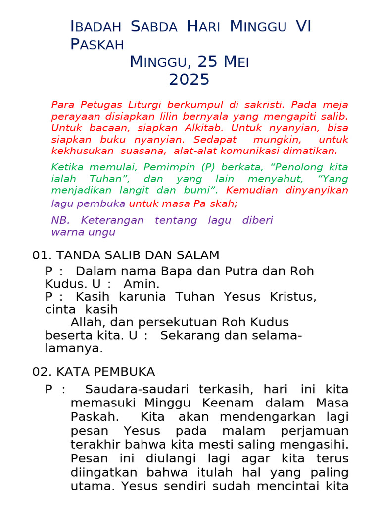 Ibadah Sabda Minggu VI Paskah 2025 Tahun C | PDF
