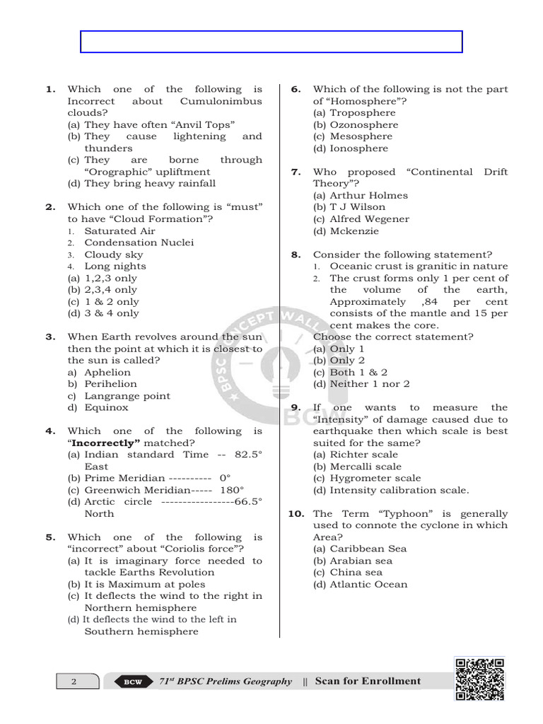 BCMC Test - (02) Question Paper (Bilingual) | PDF | Oceans | Earth