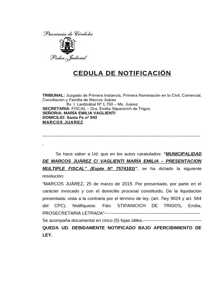 Cedula de Notificacion | PDF