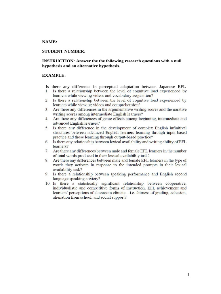 Eltrm Assignment Week 8 Hypotheses | PDF