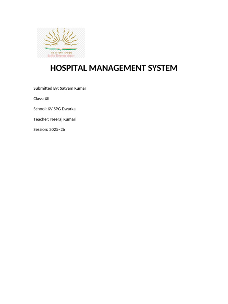 Hospital Management Project Satyam | PDF