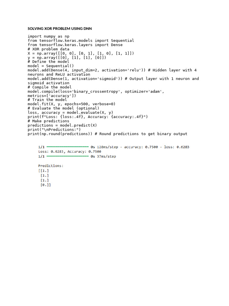 Solving Xor Problem Using DNN | PDF