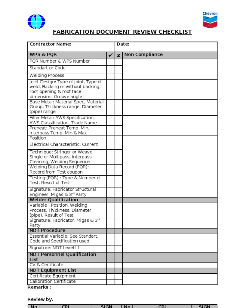 Form Document Fabrication Review Checklist | PDF | Business