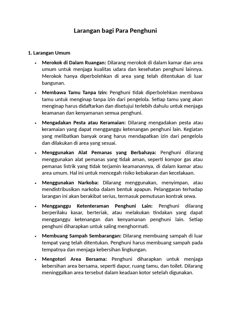 Larangan Bagi Penghuni | PDF