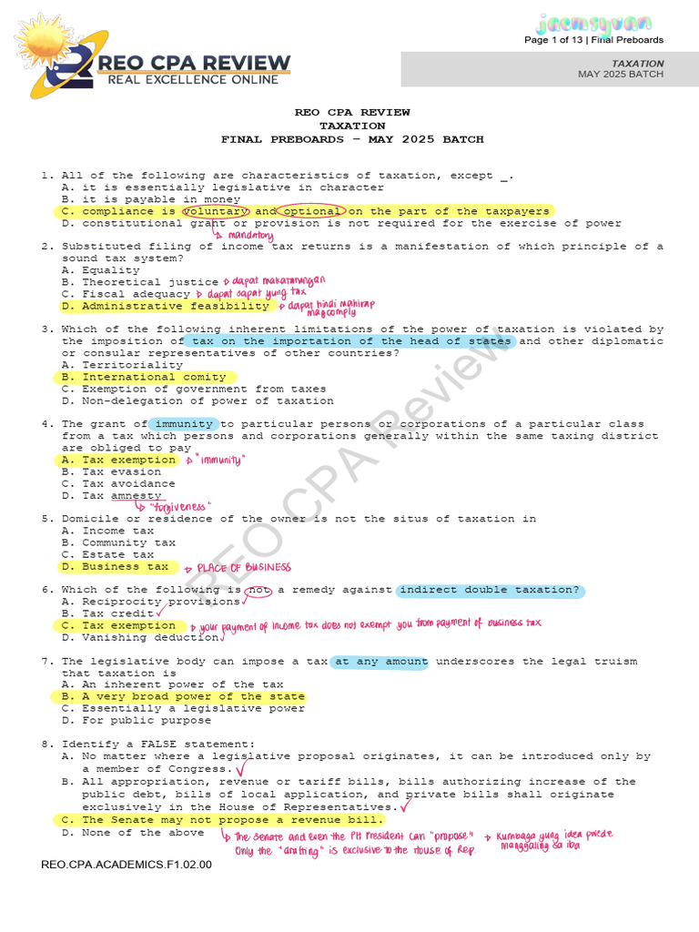 REO 09 TAX Final Preboard Annotated | PDF | Taxes | Value Added Tax