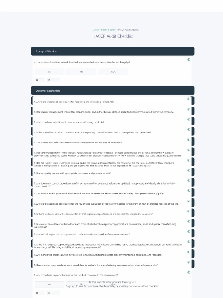 Goaudits Haccp Audit Checklist Sample Pdf