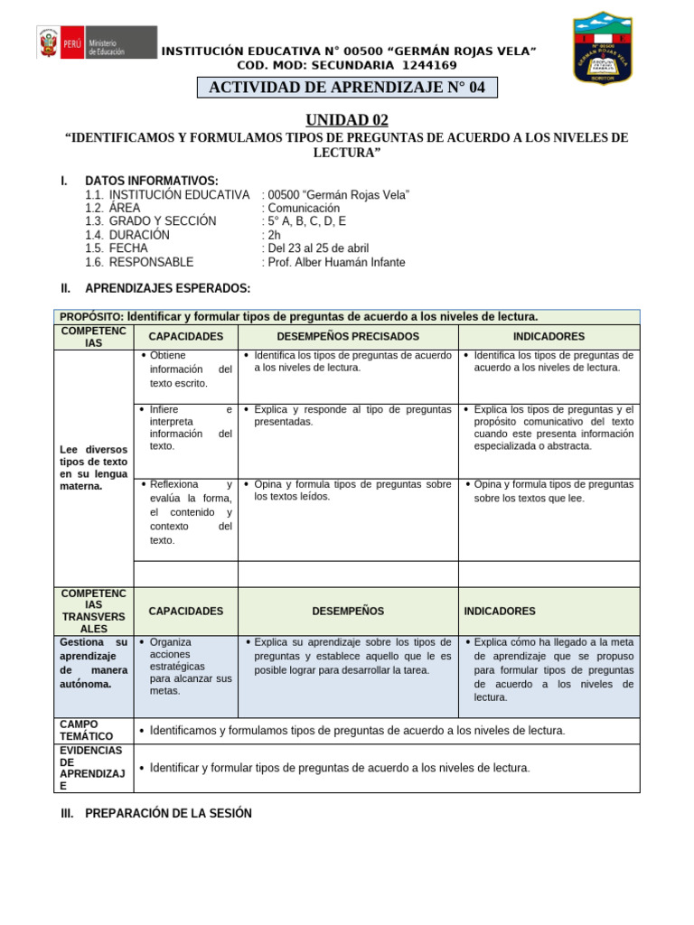 Sesion #-03 | PDF | Comprensión lectora | Residuos