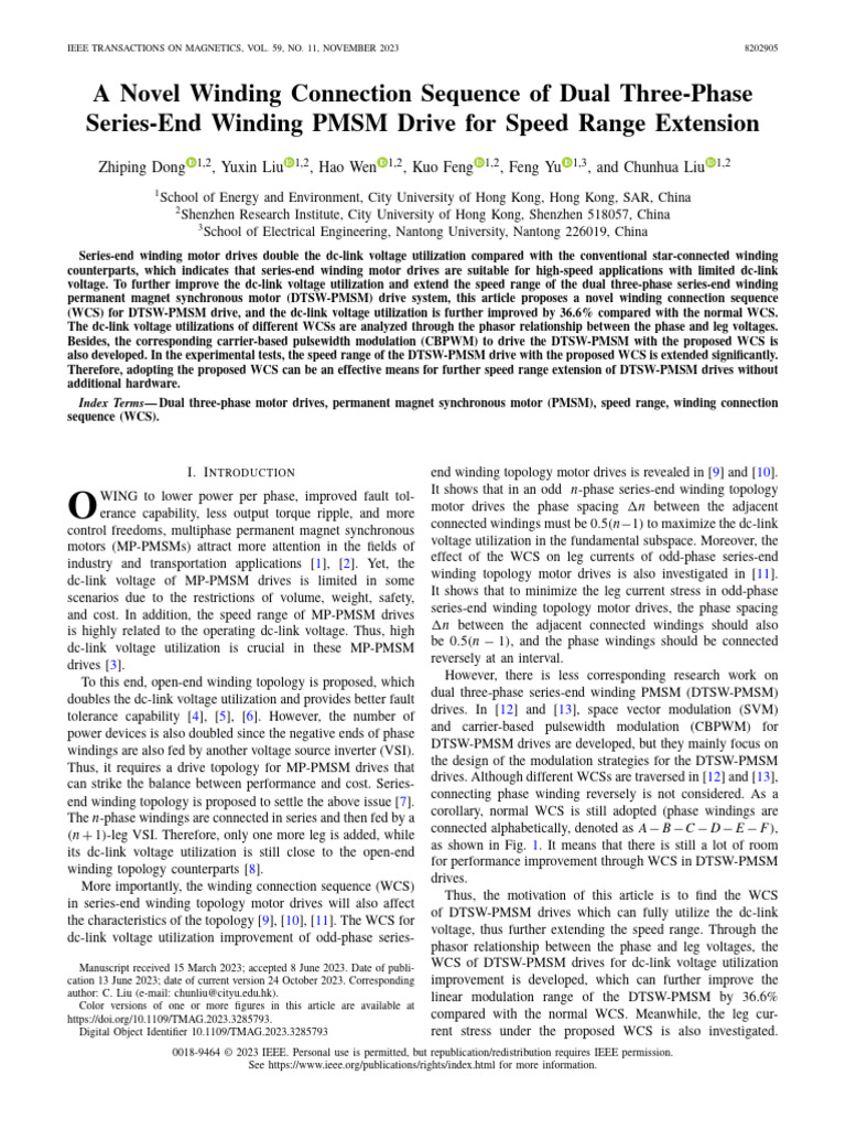 A Novel Winding Connection Sequence of Dual Three-Phase Series-End ...