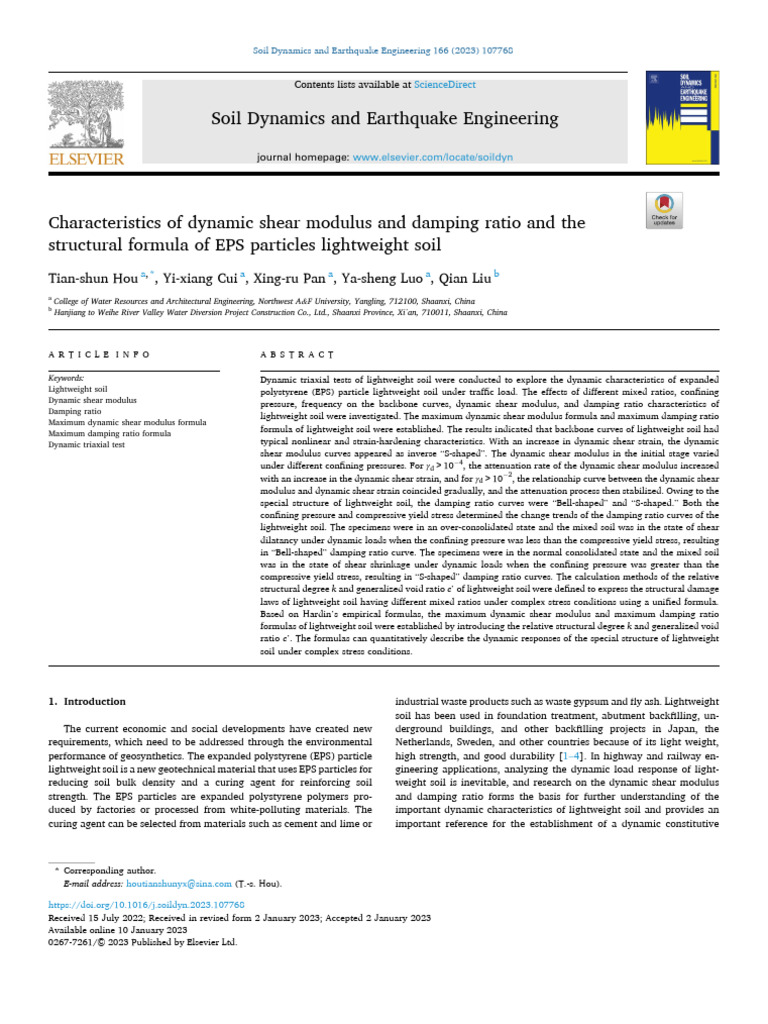 Characteristics of Dynamic Shear Modulus and Damping 2023 Soil Dynamics and | PDF | Young's ...