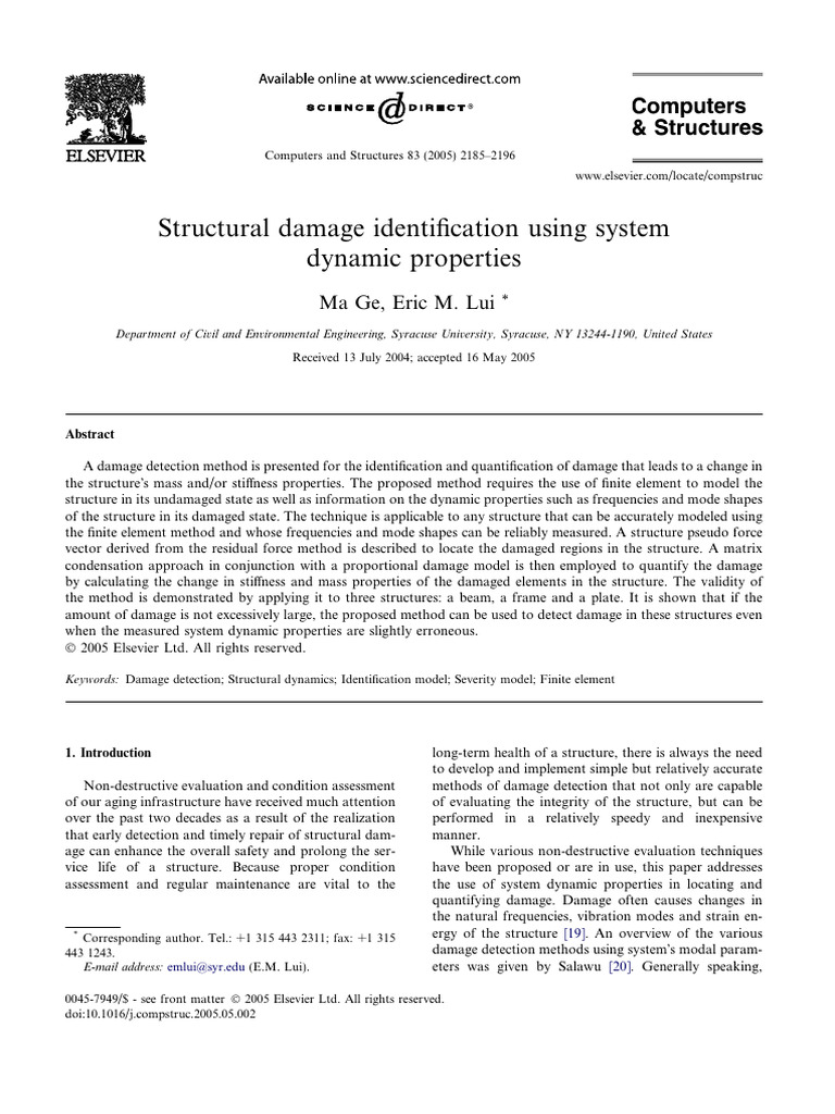 Structural Damage Identification Using System Dynamic Properties | PDF | Eigenvalues And ...