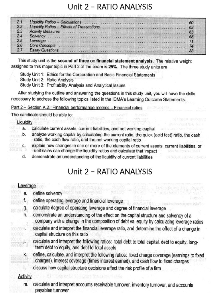 Unit 2 - Ratio Analysis | PDF