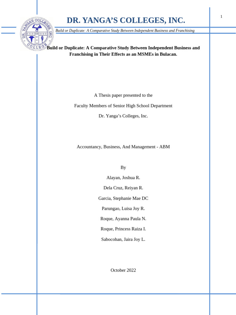Franchising vs. Independent Business Study | PDF | Franchising | Swot ...