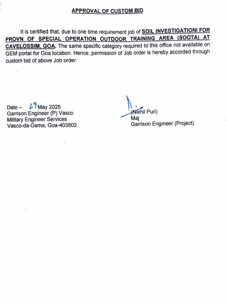 Approval of Custom Bid | PDF