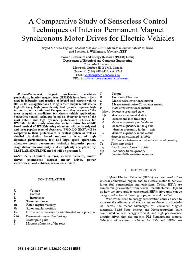 A Comparative Study of Sensorless Control Techniques of Interior Permanent Magnet Synchronous ...