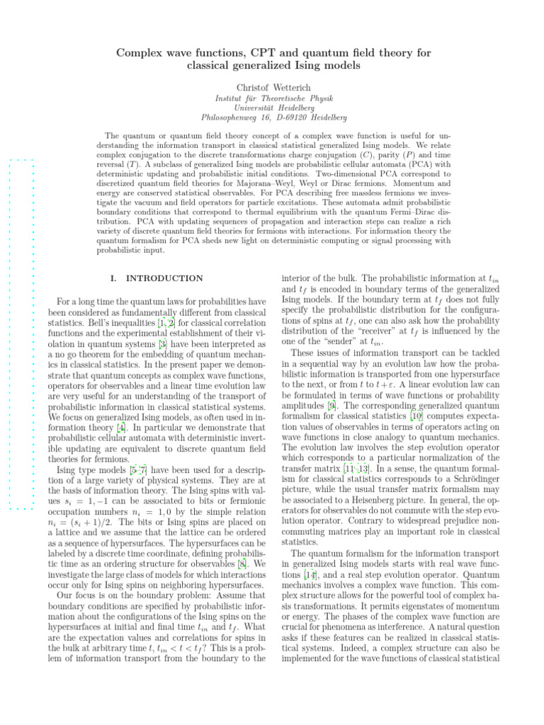 Complex Wave Functions, CPT and Quantum Field Theory For | PDF | Wave Function | Quantum Mechanics