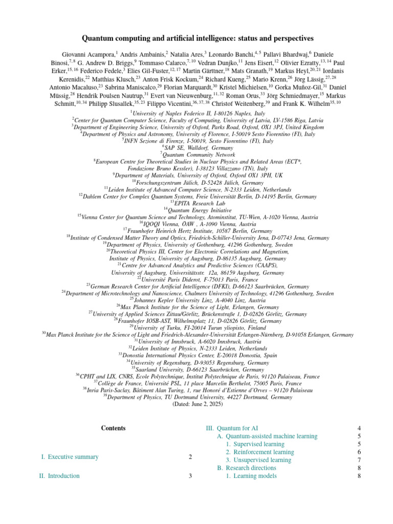 Quantum Computing and Artificial Intelligence---status and Perspectives | PDF | Quantum ...