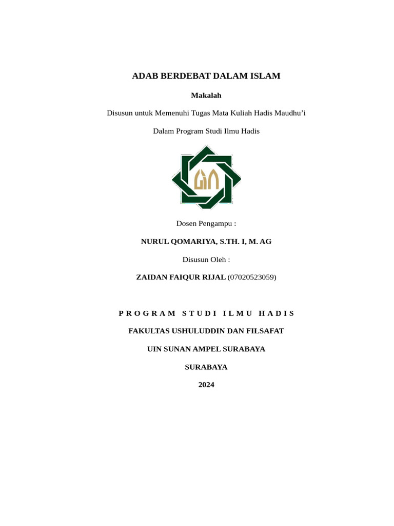 Adab Berdebat (Zaidan Faiqur Rijal) | PDF