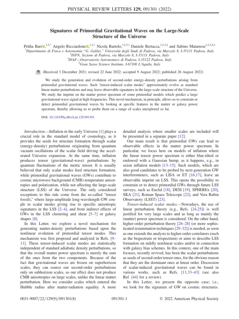 Signatures of Primordial Gravitational Waves On The Large-Scale Structure of The Universe | PDF ...