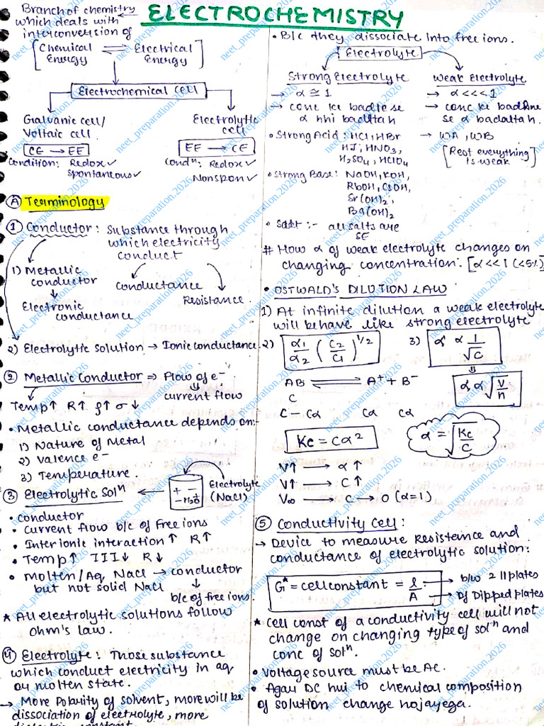 Electrochemistry short notes @neetpreparation2026 | PDF