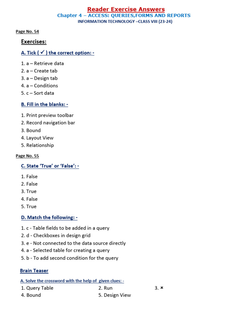 Answers - Reader Exercises-Chapter 4 | PDF